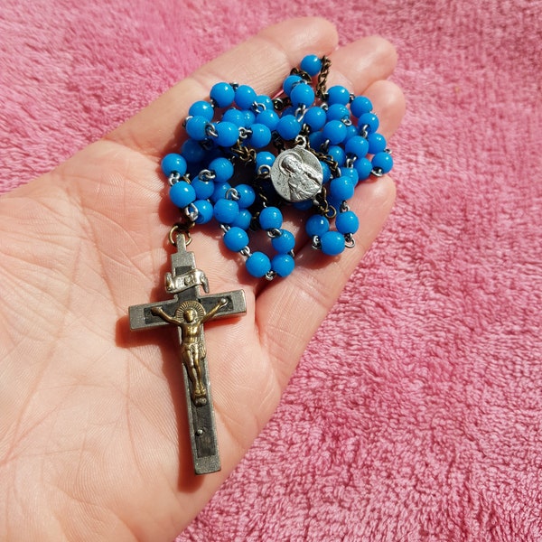 Antique Blue Glass Crucifix - Etsy