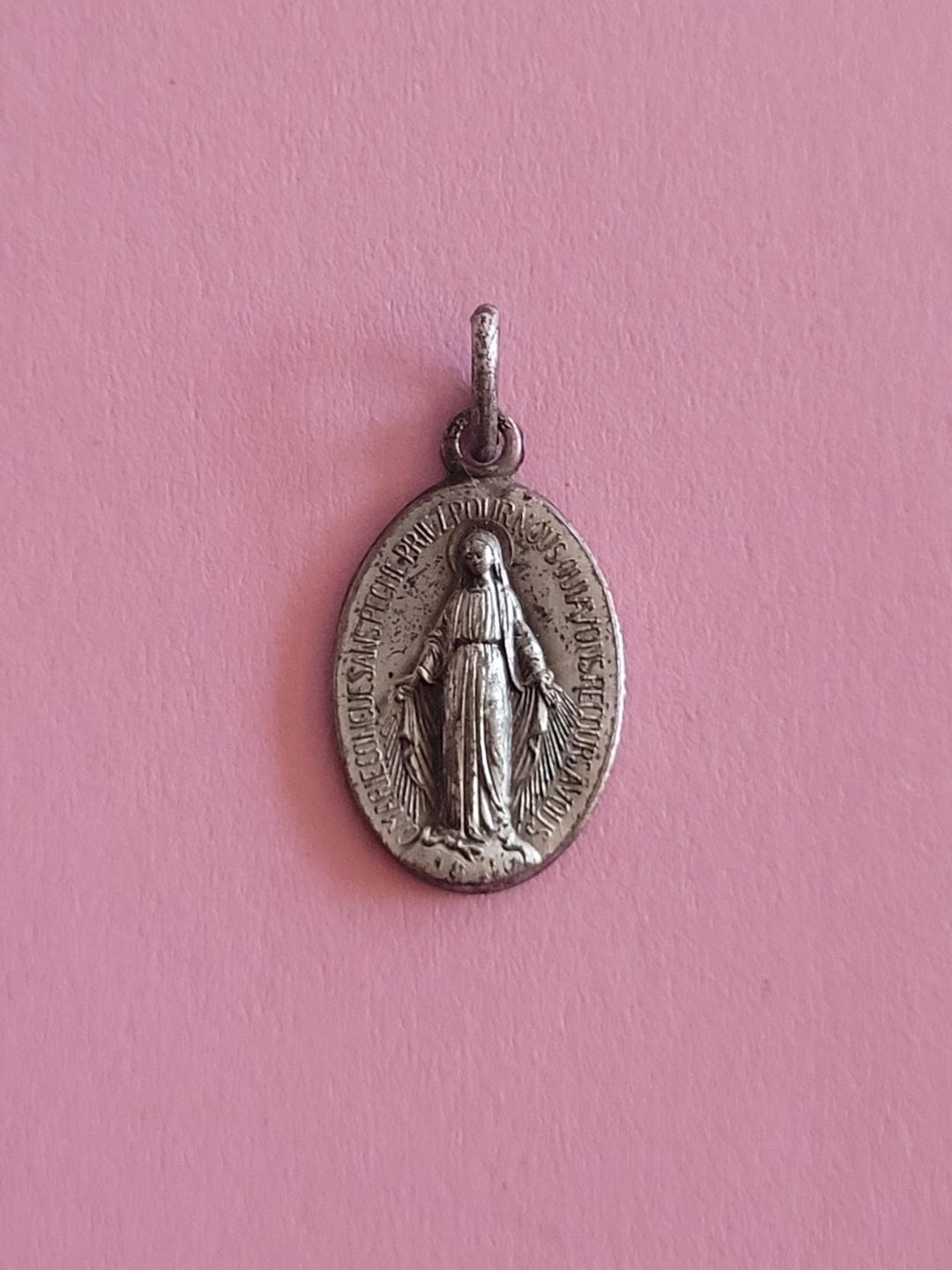 Beautiful Religious Antique Catholic Silver Plated Medal Pendant ...