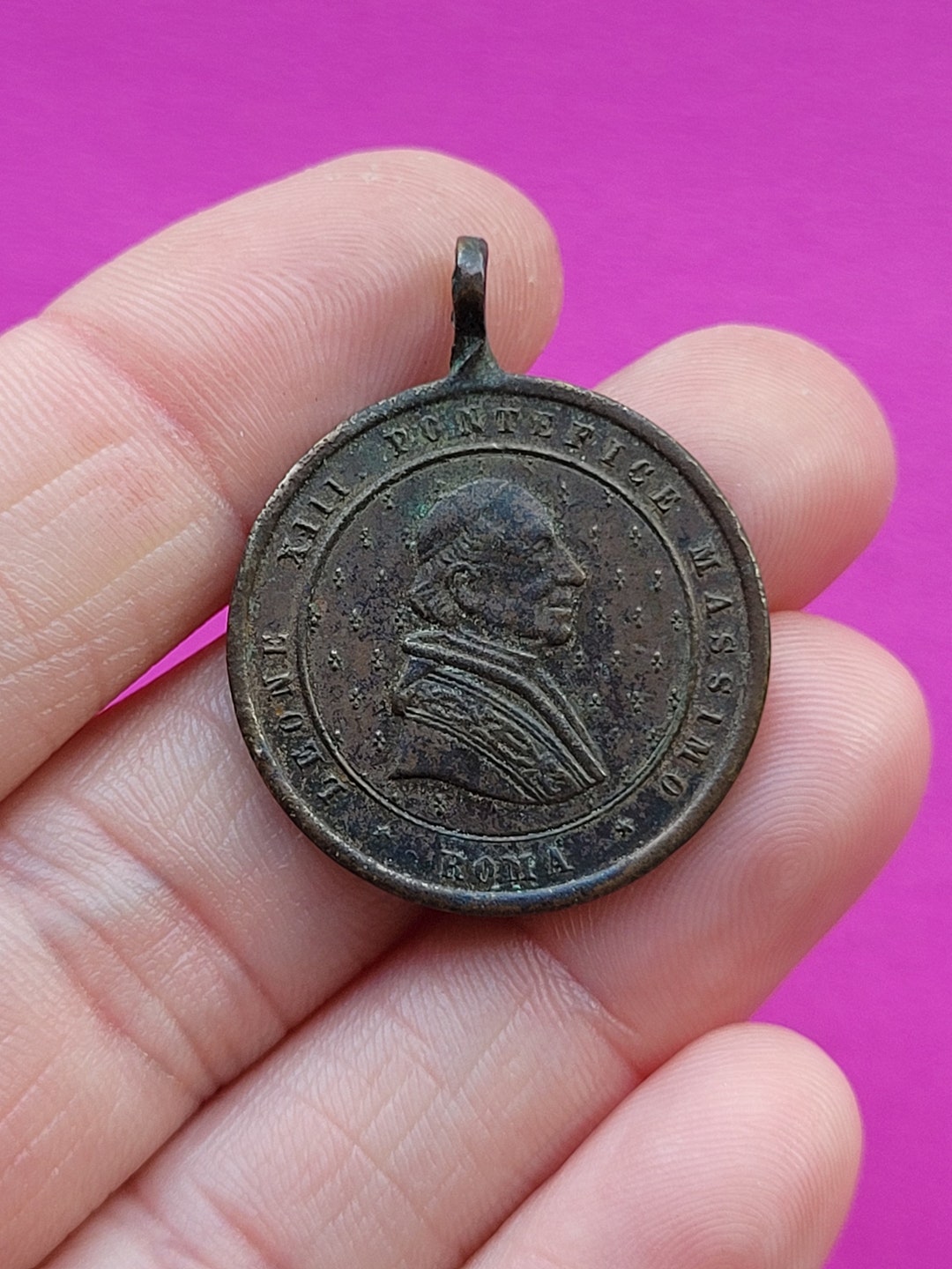 Religious Antique Catholic Copper Medallion Pendant Medal of Pope Leone ...