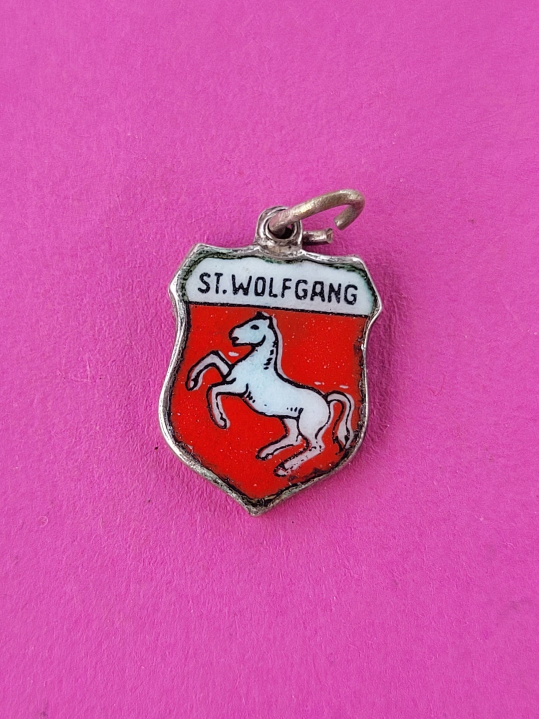 Beautiful Vintage Silver Enameled Travel Shield Charm, Memory Charms ...