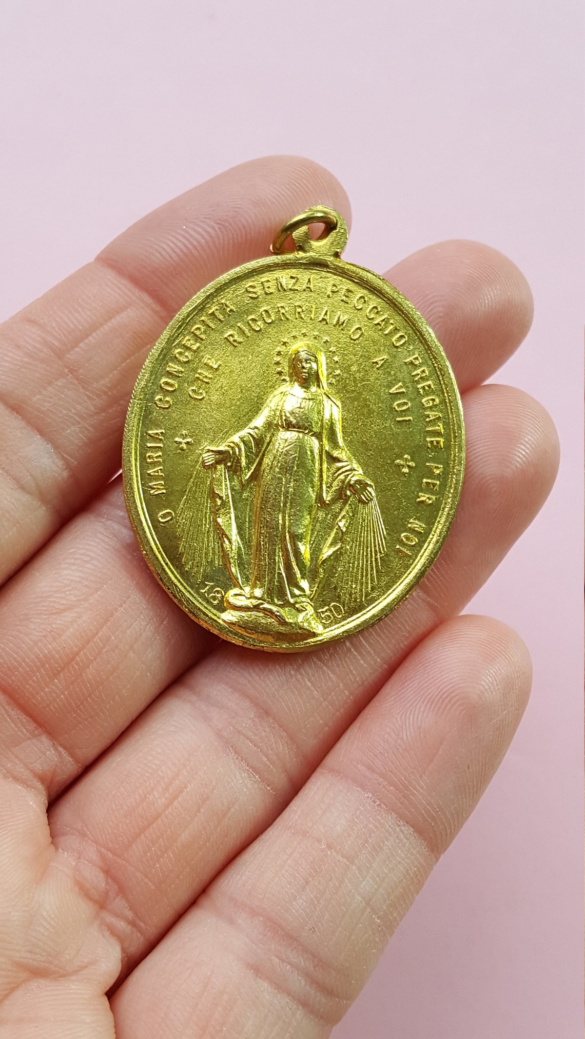 Religious antique catholic goldplated medal pendant medaillon | Etsy