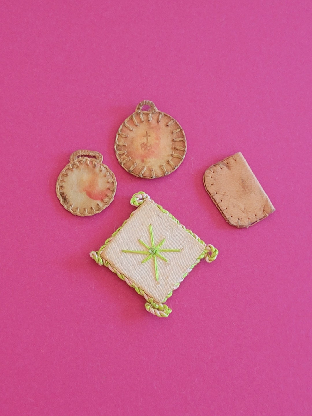 4 Religious Catholic Antique French Nun's Handmade Medal Shrine Relic ...