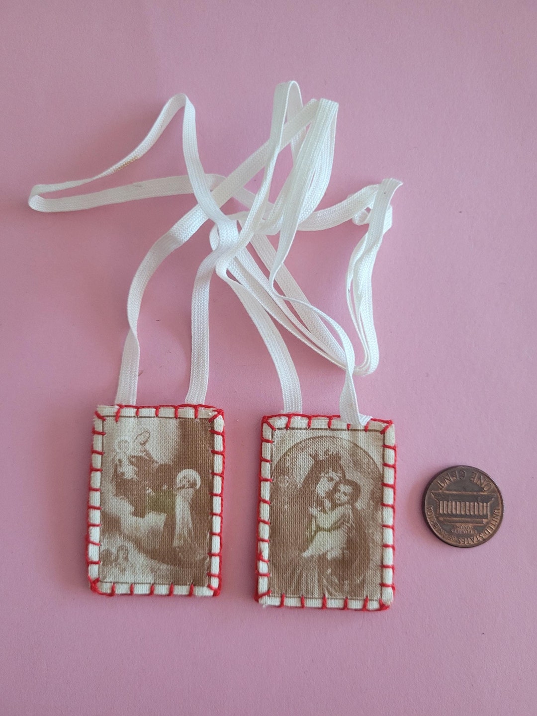 Religious Catholic Vintage Hand Made Scapular, Scapular With Holy Mary ...