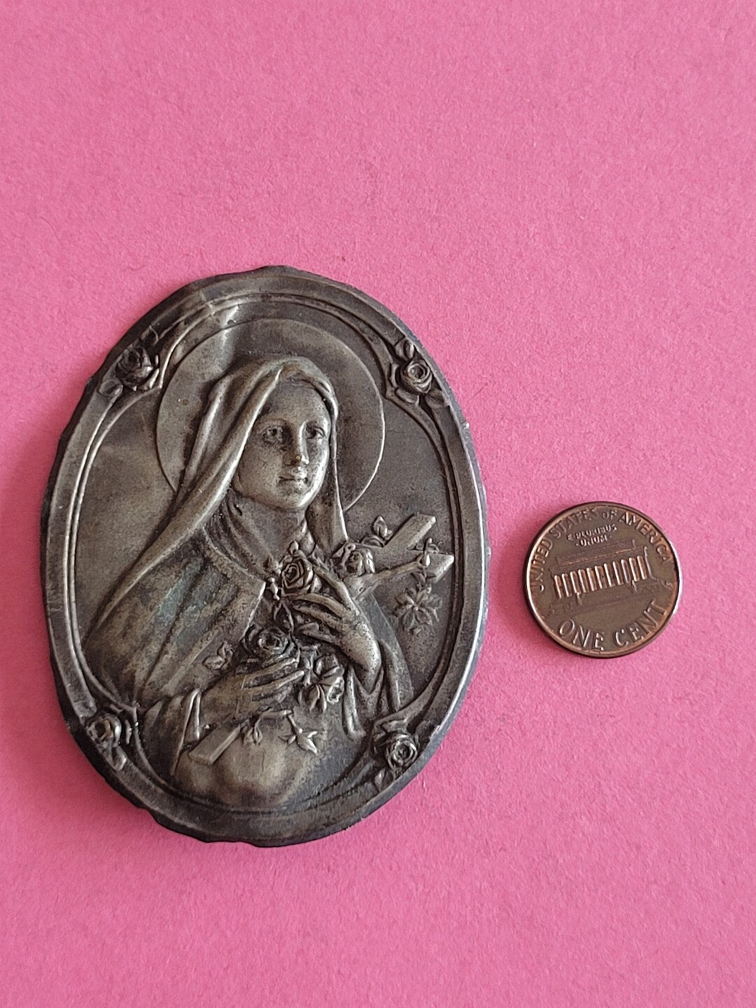 Antique DIY Religious French Silver Plated Plaque Picture Token ...
