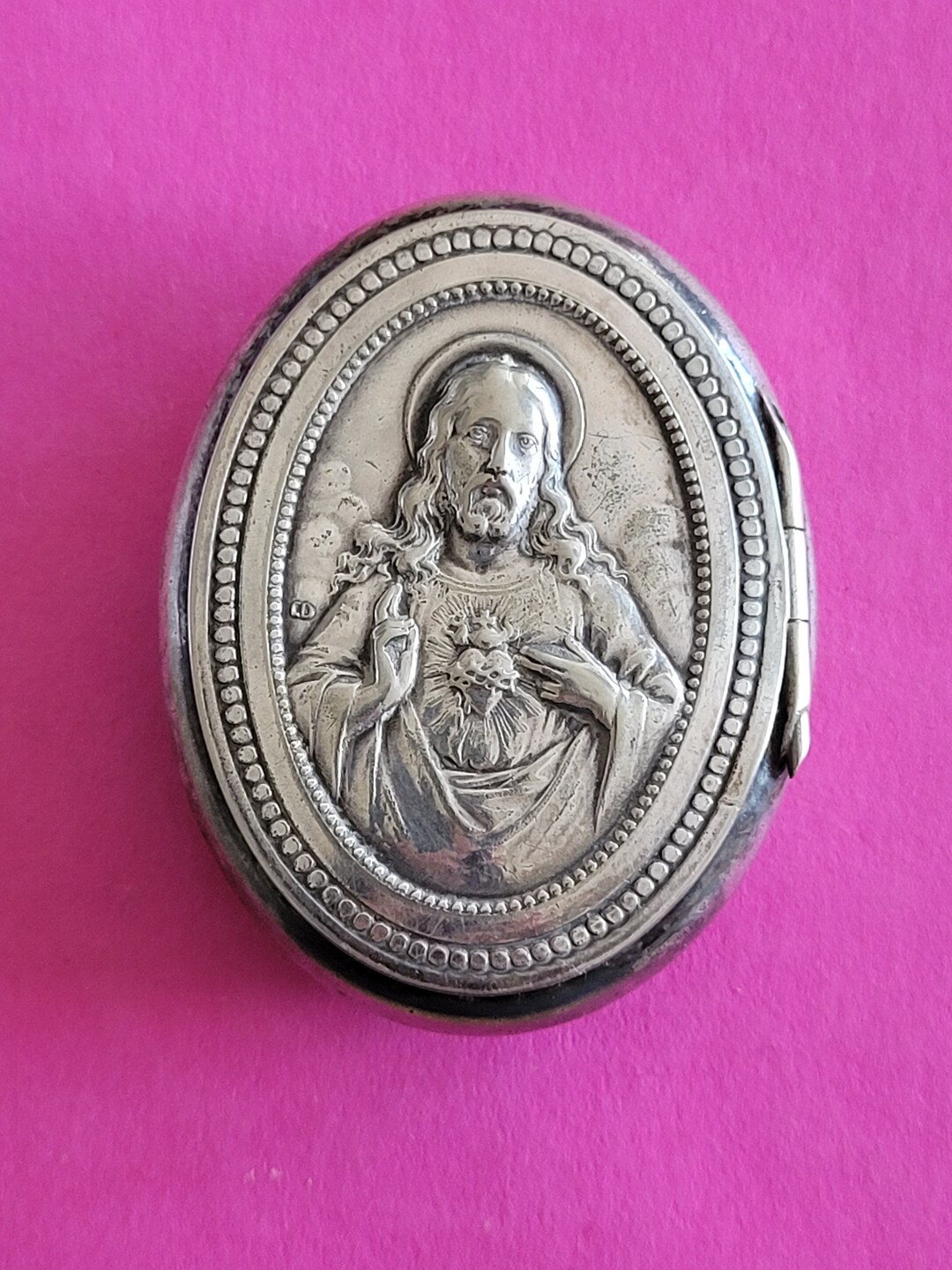 Very Old Antique Silver Plated Catholic Rosary Case Miniature Box ...