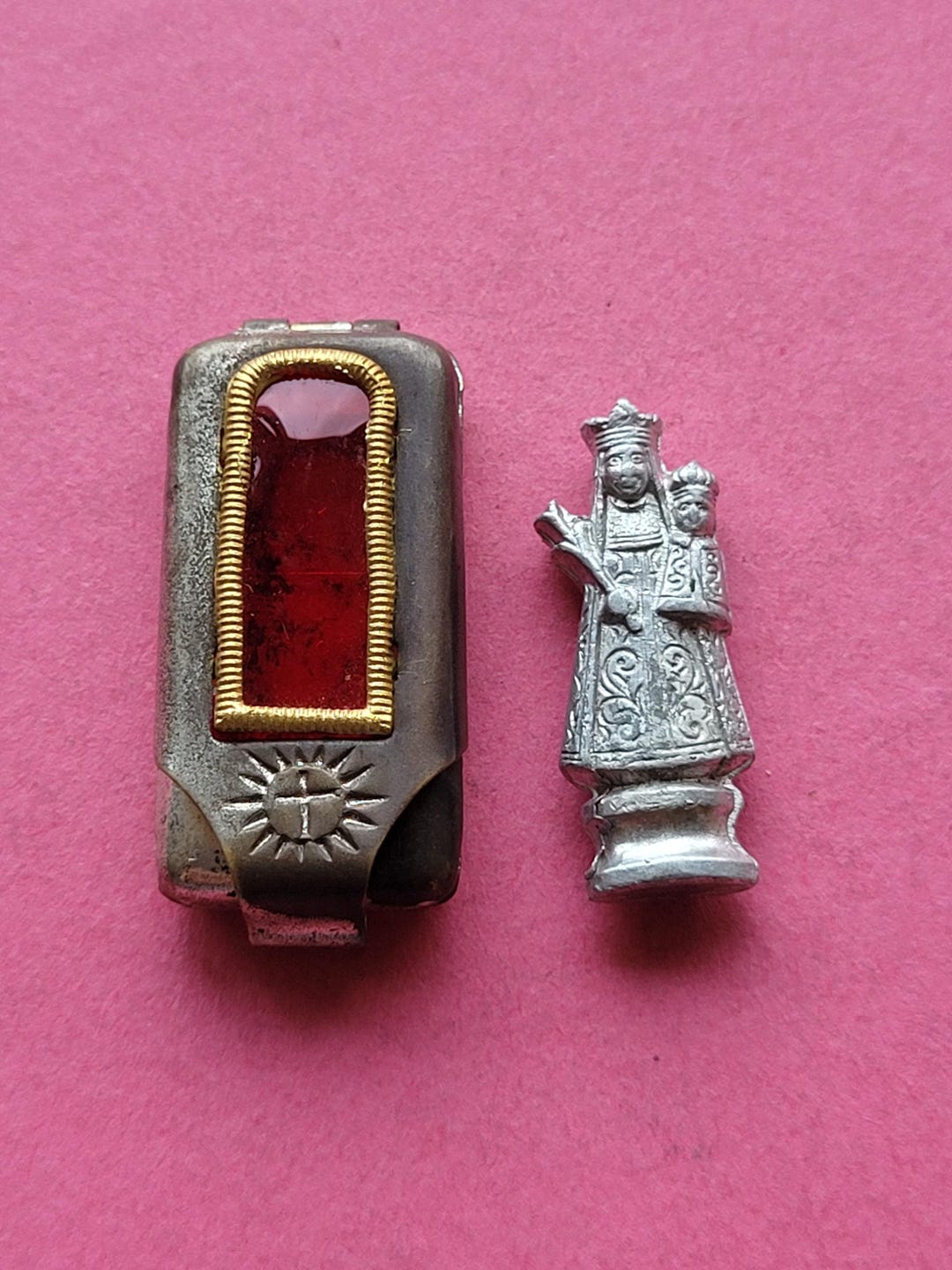 Antique Pocket Shrine, Porta Saint, Traveler's Shrine, Little Statue ...