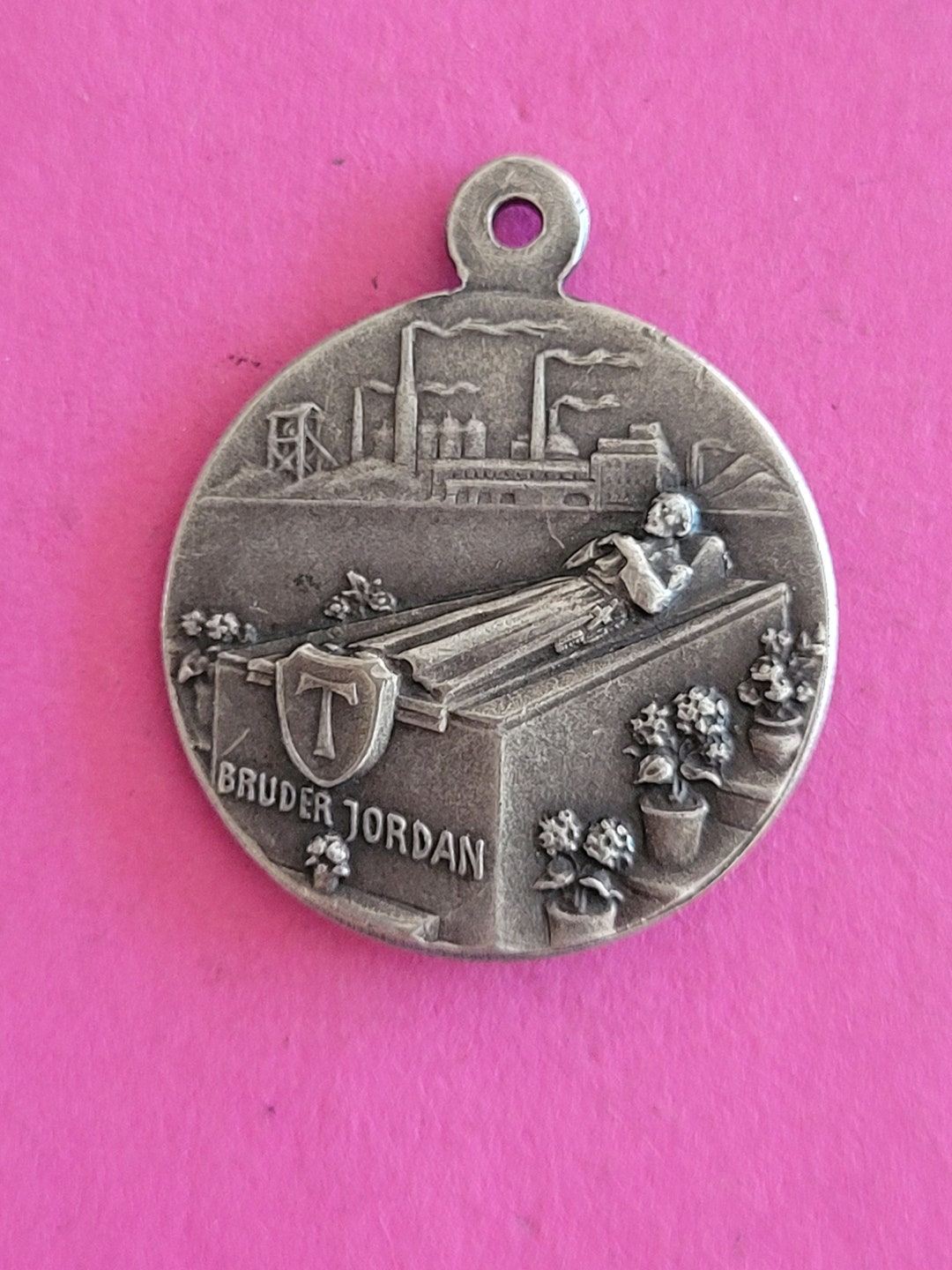 Religious Antique German Catholic Silvered Medal Pendant Medaillon ...