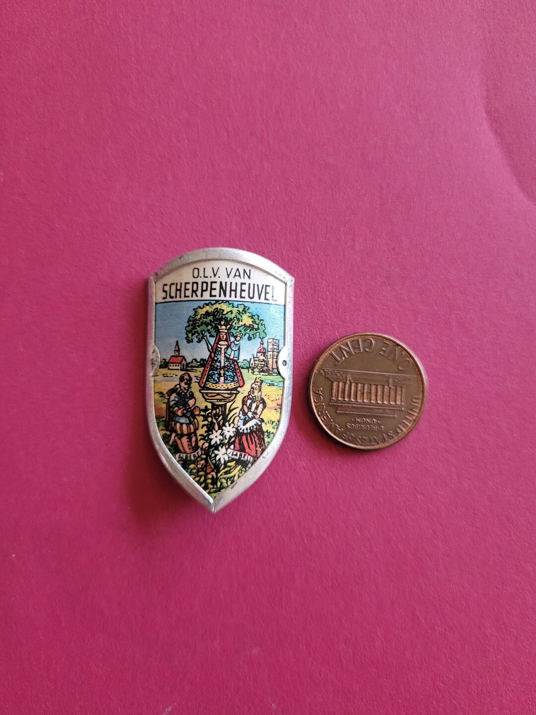 Cute Religious Vintage Catholic Pin Plaque Walking Cane of a Holy Mary ...