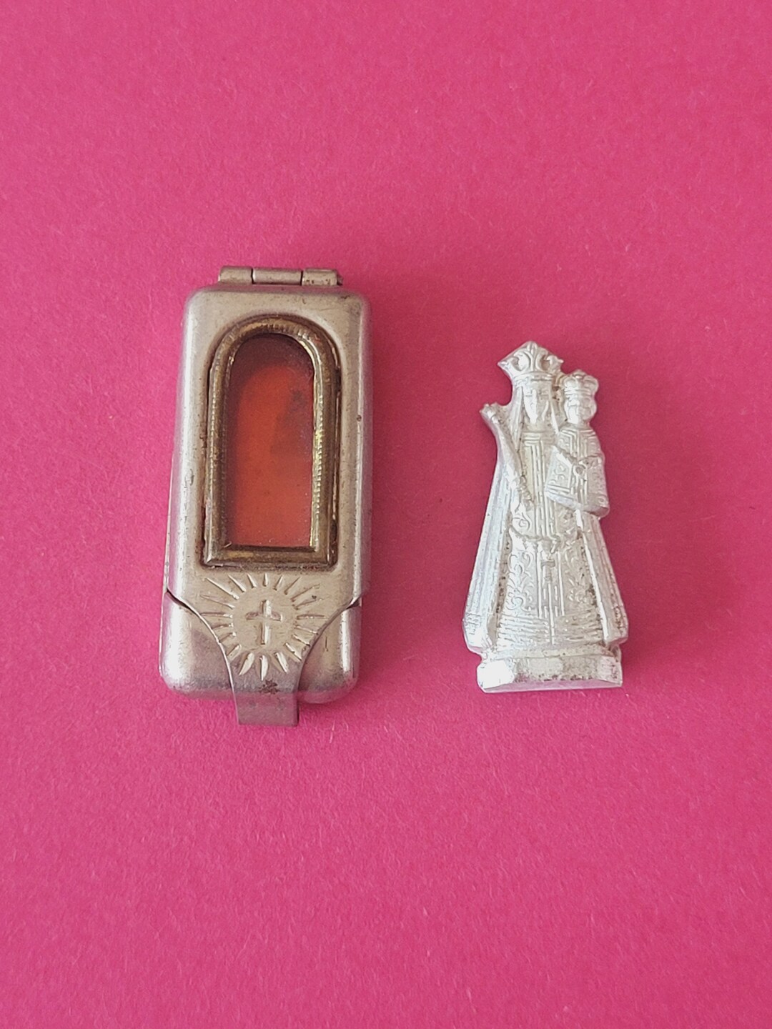 Antique Pocket Shrine, Porta Saint, Traveler's Shrine, Little Statue ...