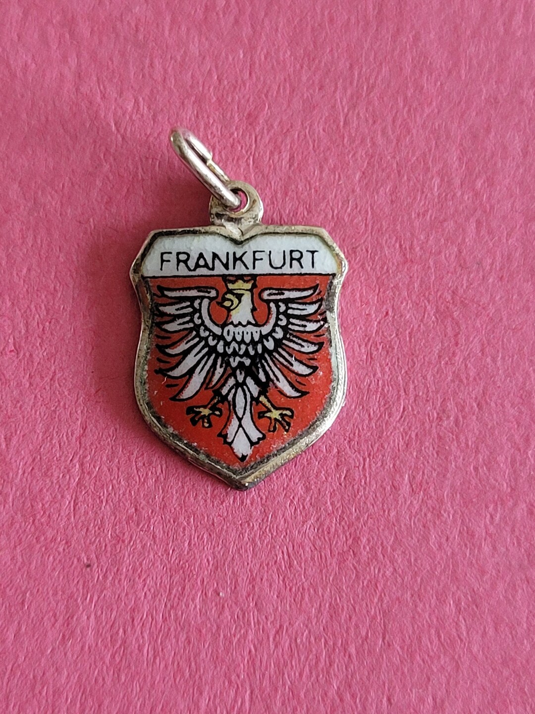 Beautiful Vintage Silver Enameled Travel Shield Charm, Memory Charms ...