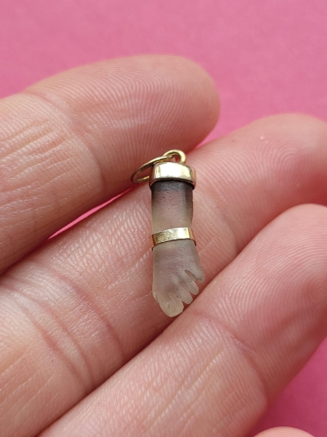 Vintage Glass Hand Amulet Pendant – Mano Figa Charm – Frosted Glass ...