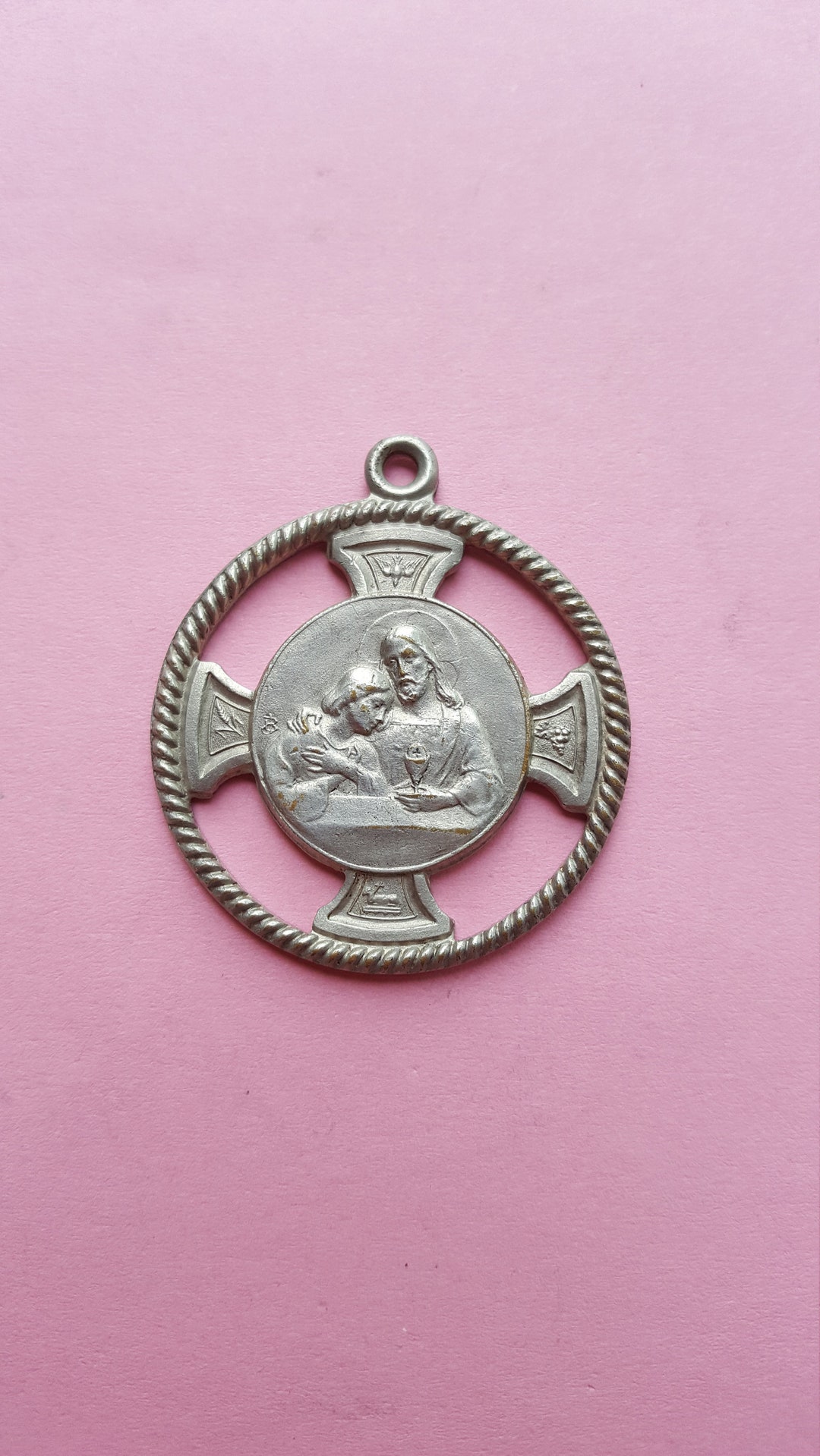 Rare Precious Religious Antique Silvered Medal Pendant Medaillon ...