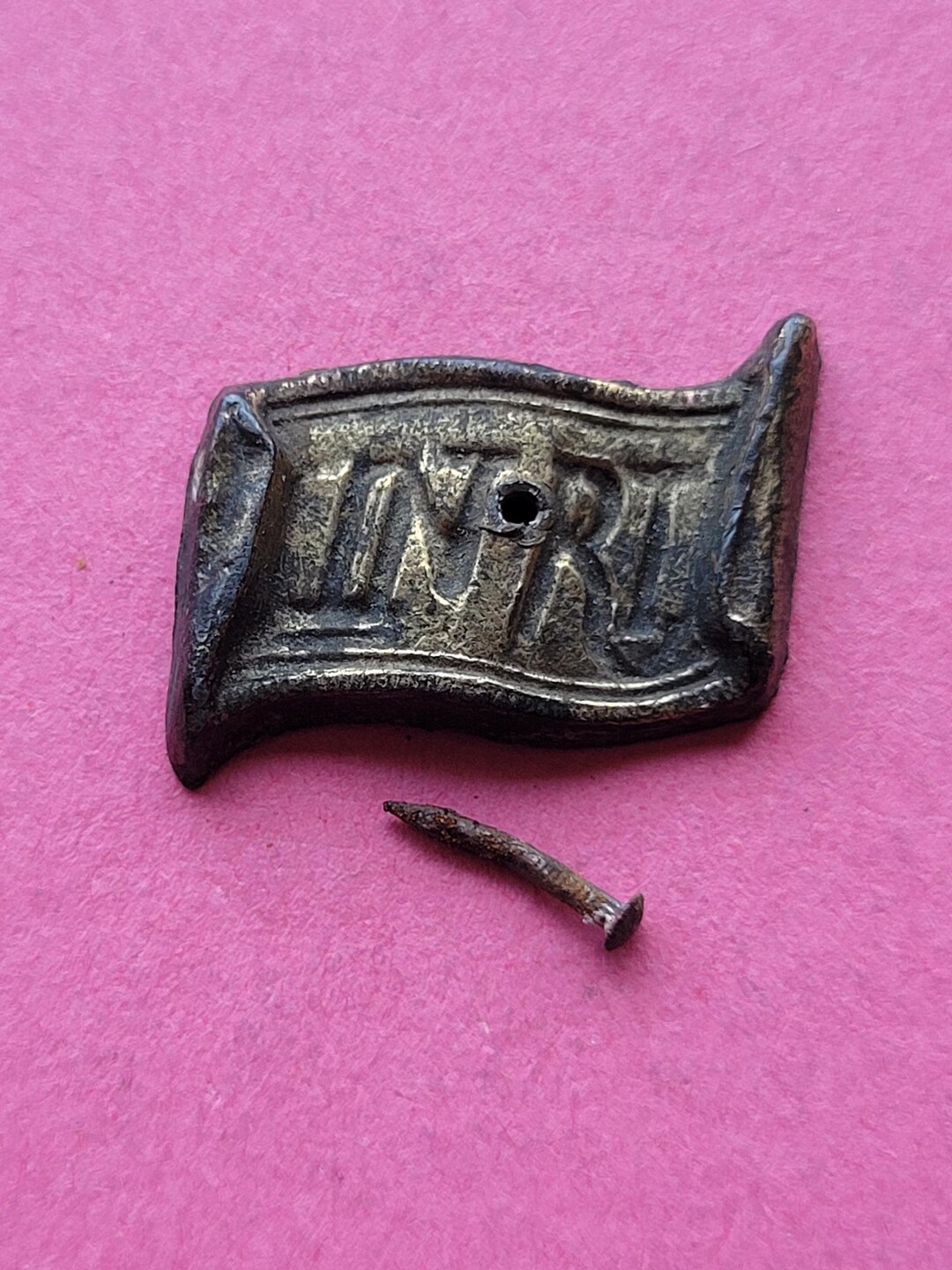 Antique INRI Cross Plaque With Original Nail | Crucifix Inscription ...