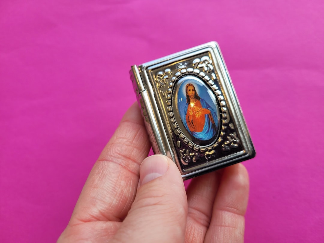 Vintage Silver and Gold Plated Rosary Case Miniature Box Container ...