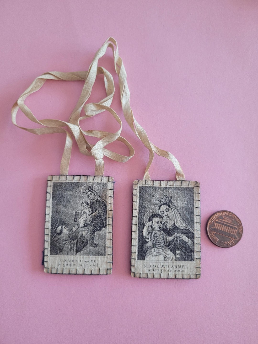 Religious Catholic Vintage Blue Hand Made Scapular, Scapular With Holy ...