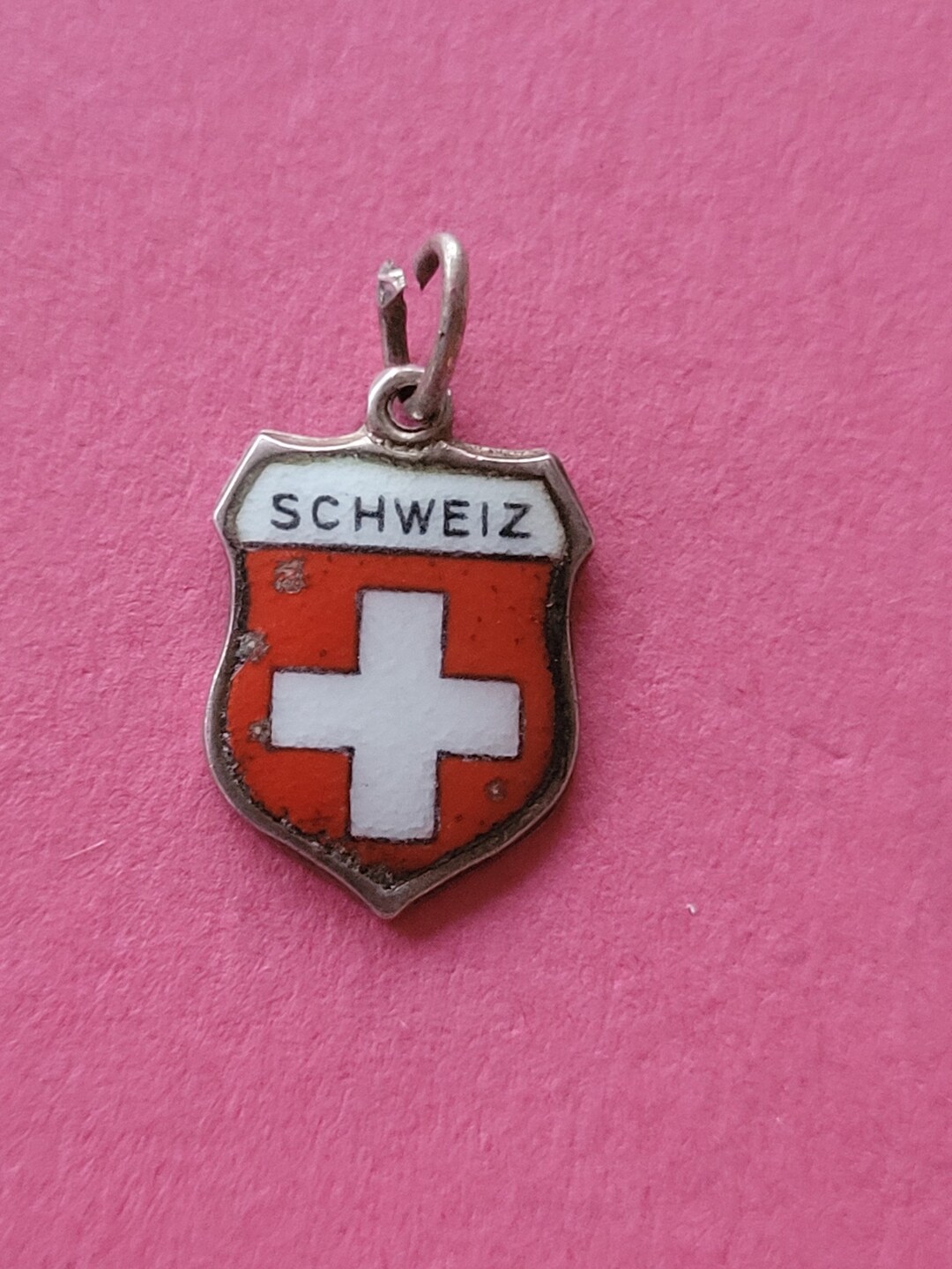 Beautiful Vintage Silver Enameled Travel Shield Charm, Memory Charms ...