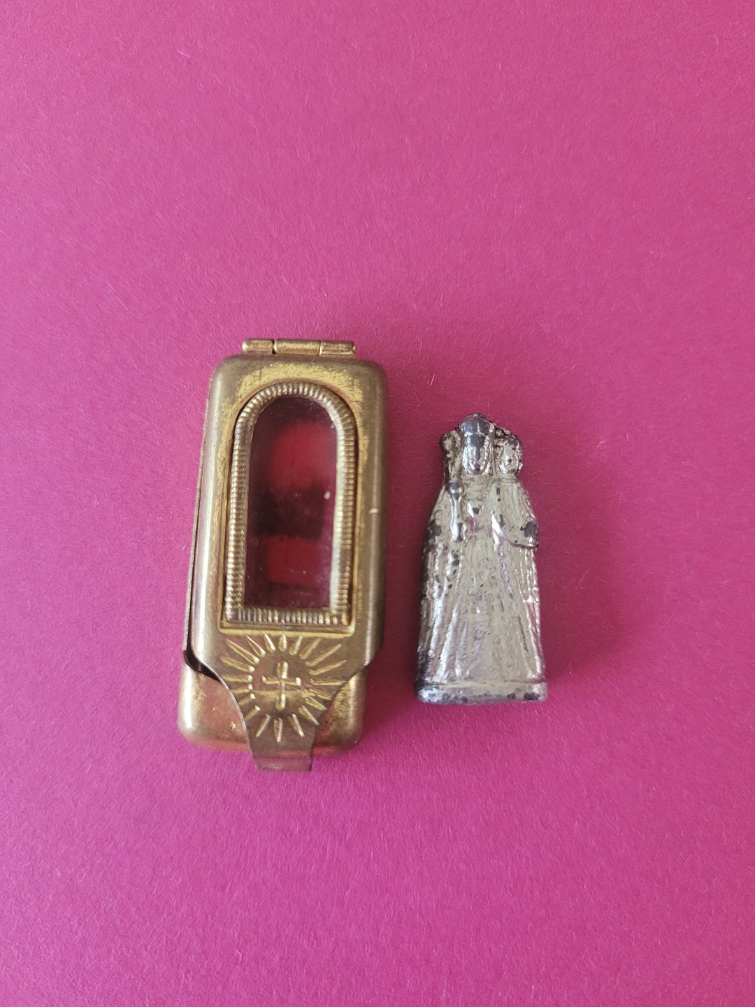 Antique Gold Plated Pocket Shrine, Porta Saint, Traveler's Shrine ...