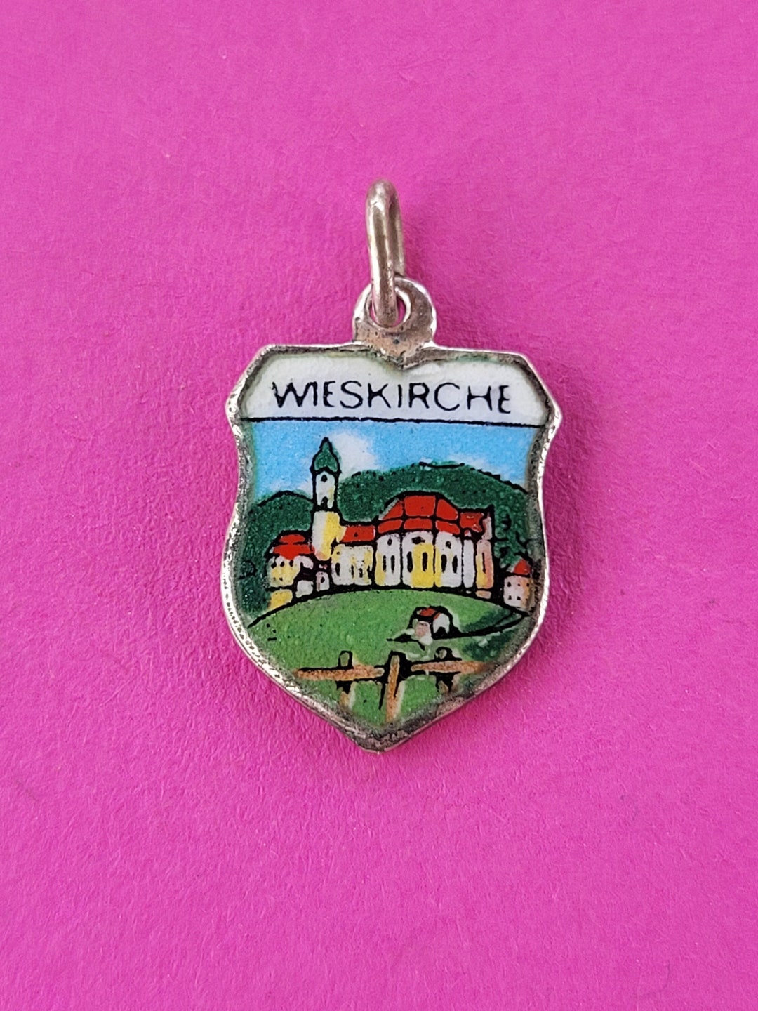 Beautiful Vintage Silver Enameled Travel Shield Charm, Memory Charms ...