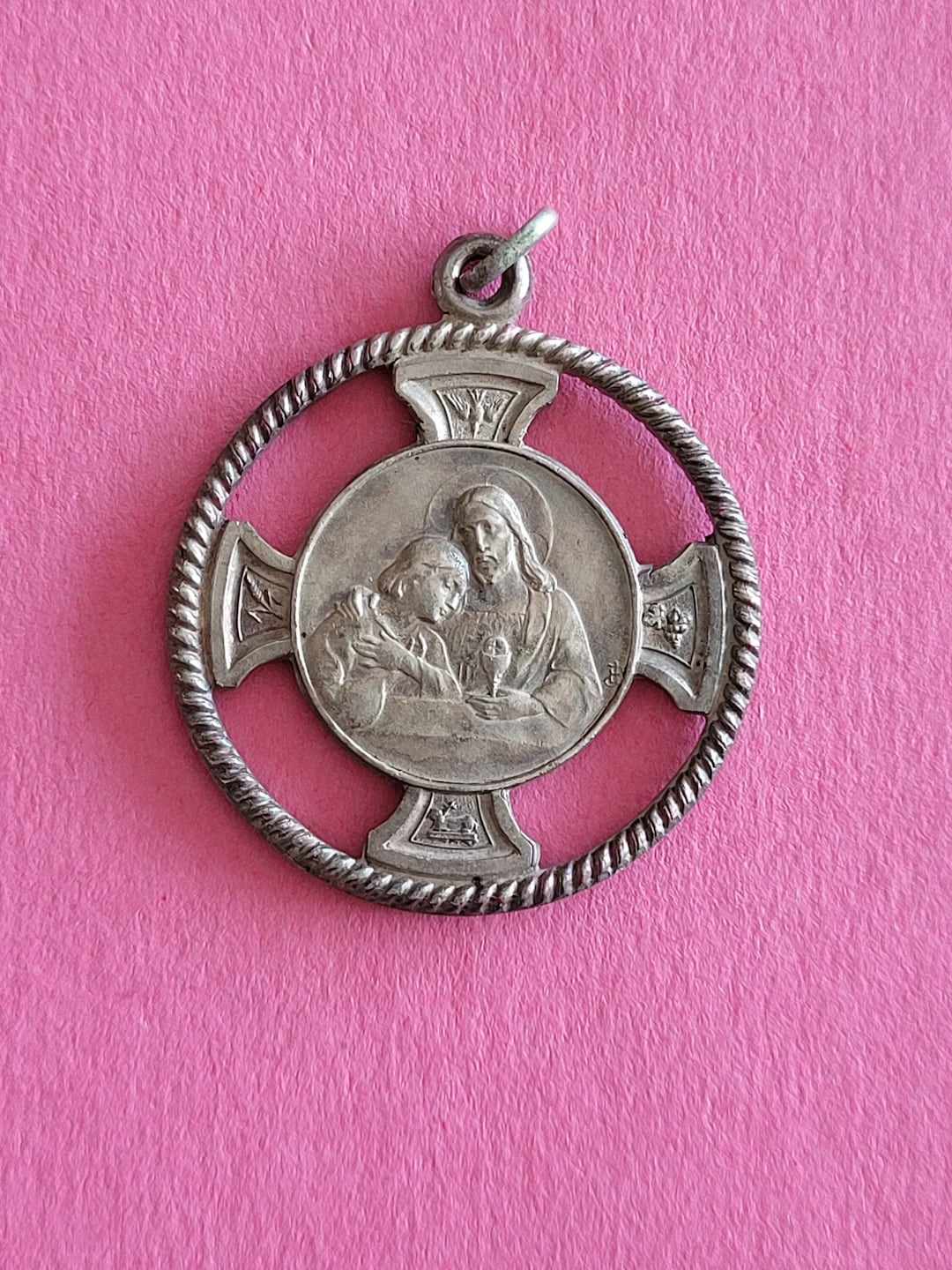 Beautiful Precious Religious Antique Silver Plated Medal Pendant ...