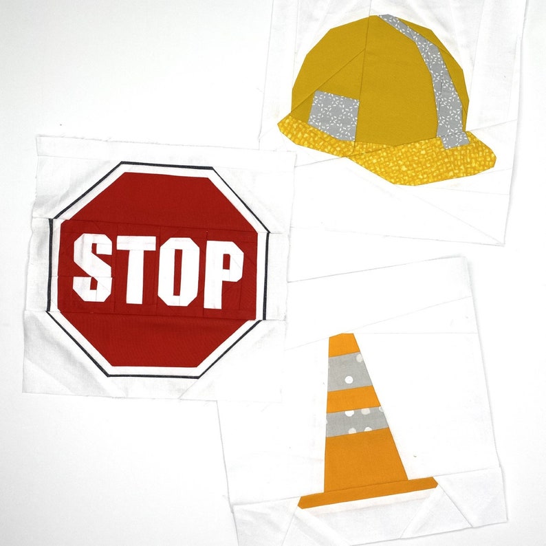 Set of Three Construction Quilt Patterns: Hard Hat Stop Sign | Etsy