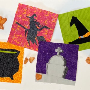 Halloween Quilt Block Patterns Pack - 5 Halloween Patchwork Quilt ...