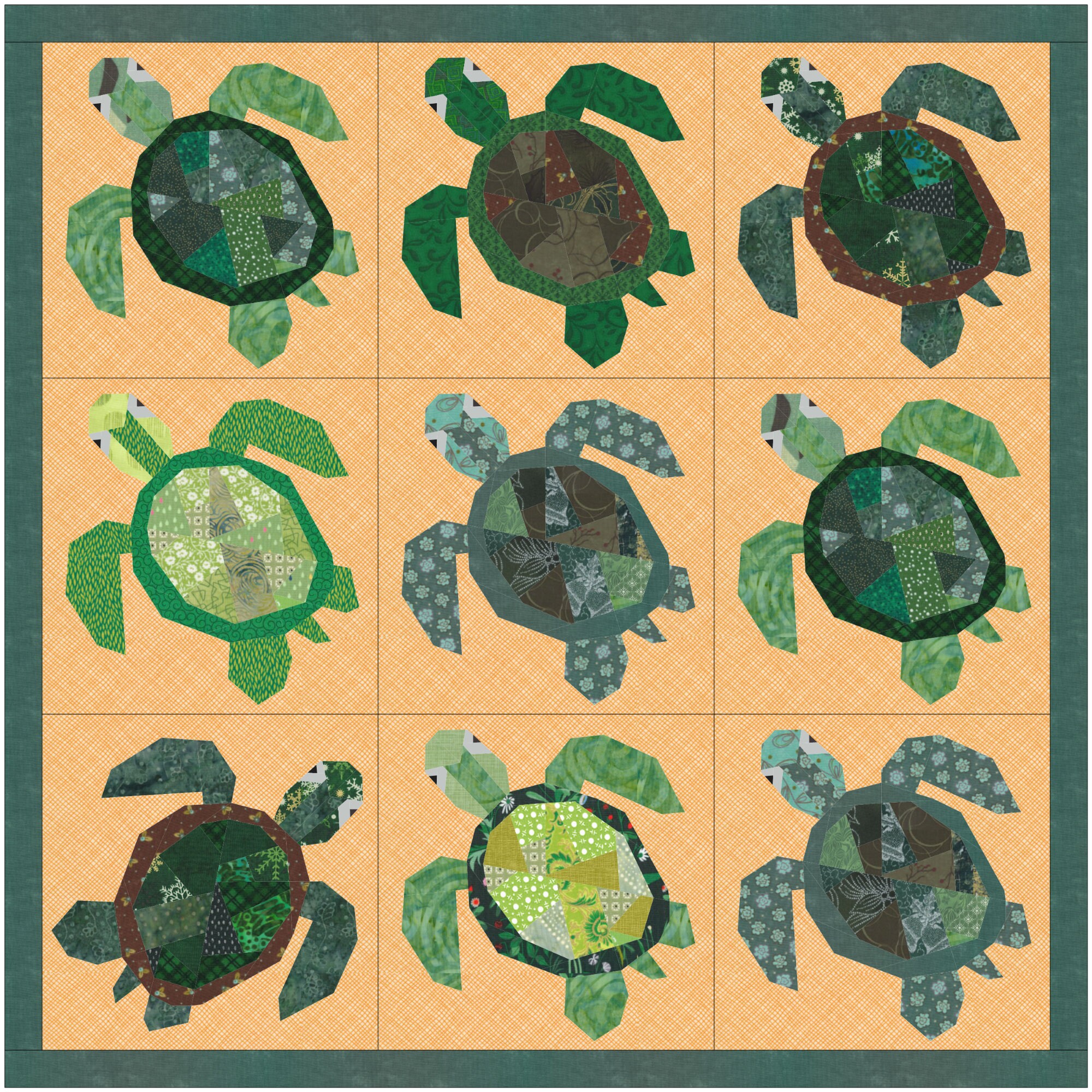 Turtle Swimming Foundation Paper Piecing Pattern Quilting Sewing ...