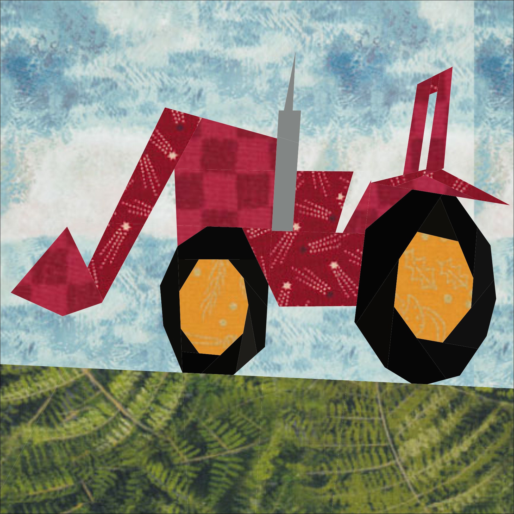 Paper Piece Pattern Farm Tractor With Bucket 12 Inch Quilters Block ...