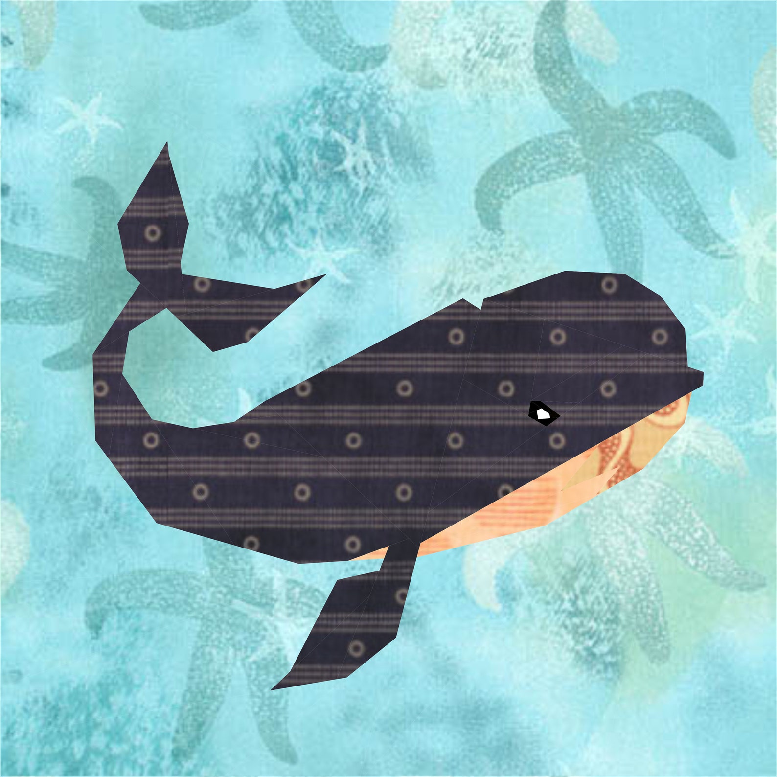 Wally the Whale Quilt Pattern, a 12 Inch Paper Piece Foundation Paper ...