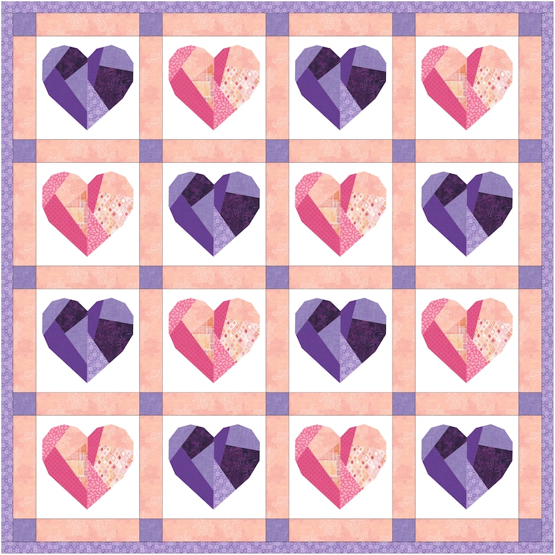 Paper Pieced Broken Heart Quilt Block Pattern 3 Sizes - Etsy Denmark