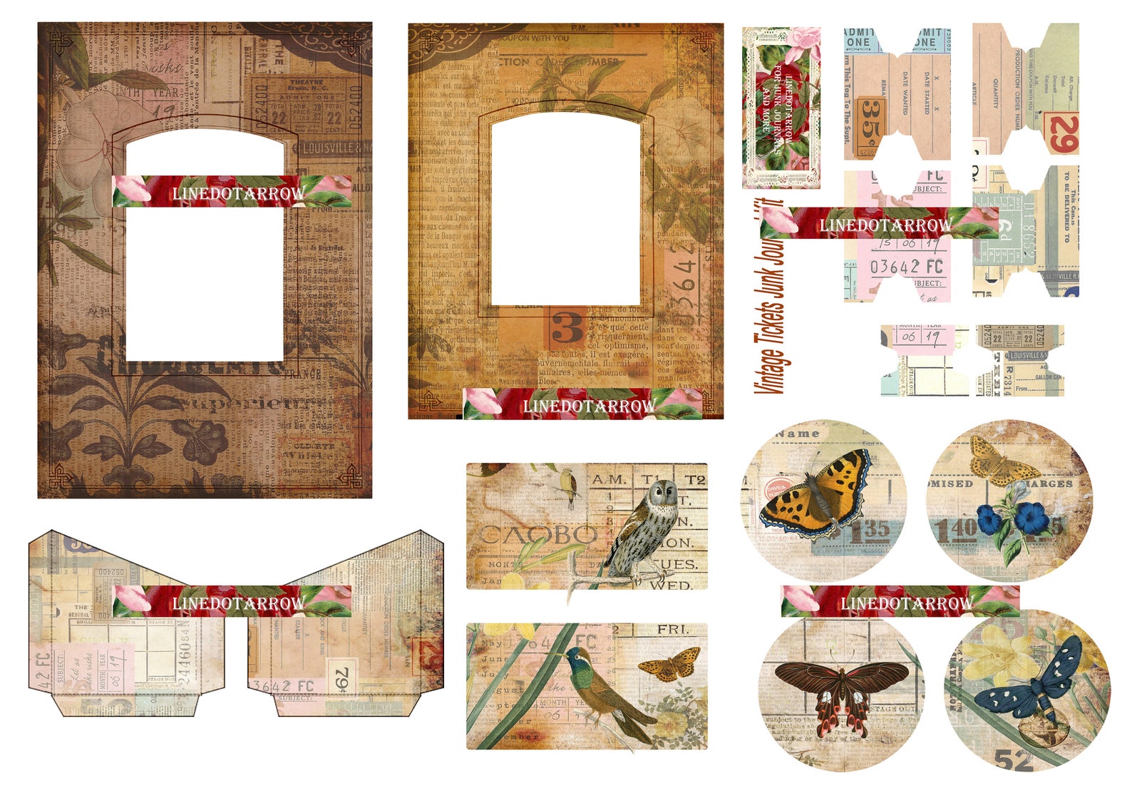Vintage Tickets Junk Journal Kit-12 Pages- Digital Download - Etsy