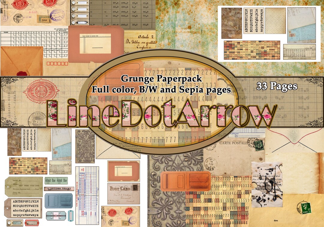 Grunge Paper Pack, Full Color, B/W and Sepia-33 Pages/instant Download ...
