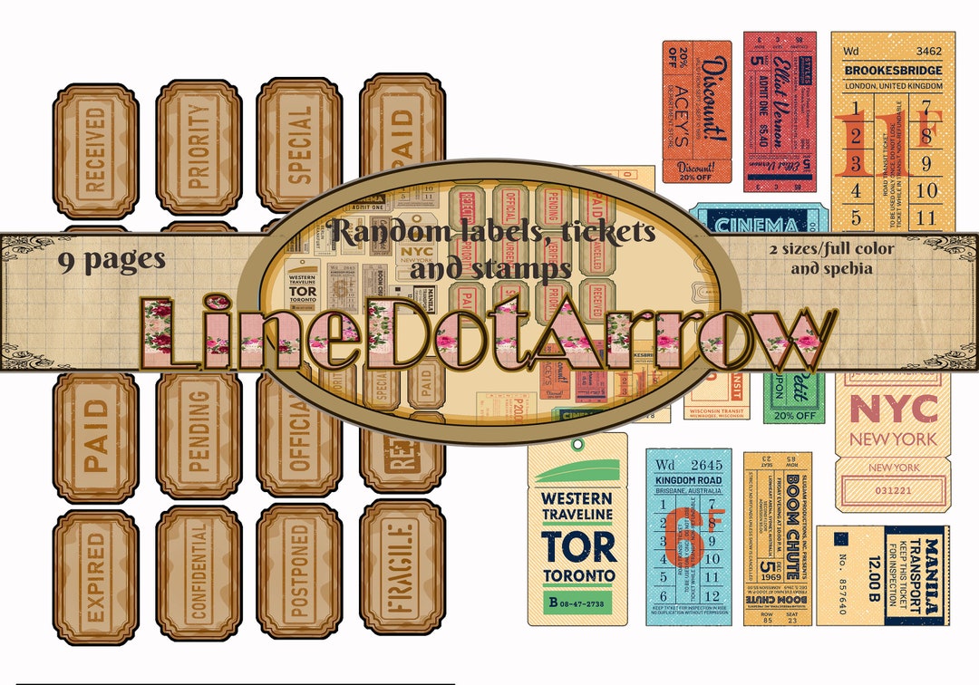 Random Labels, Tickets and Stamps-9 Pages + 1 Freebie - Etsy