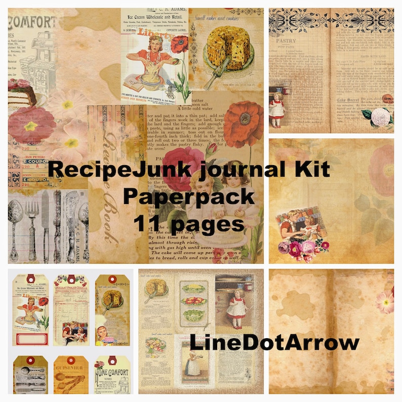 Recipe Vintage Junk Journal Kit 11 Pages/digital Items | Etsy