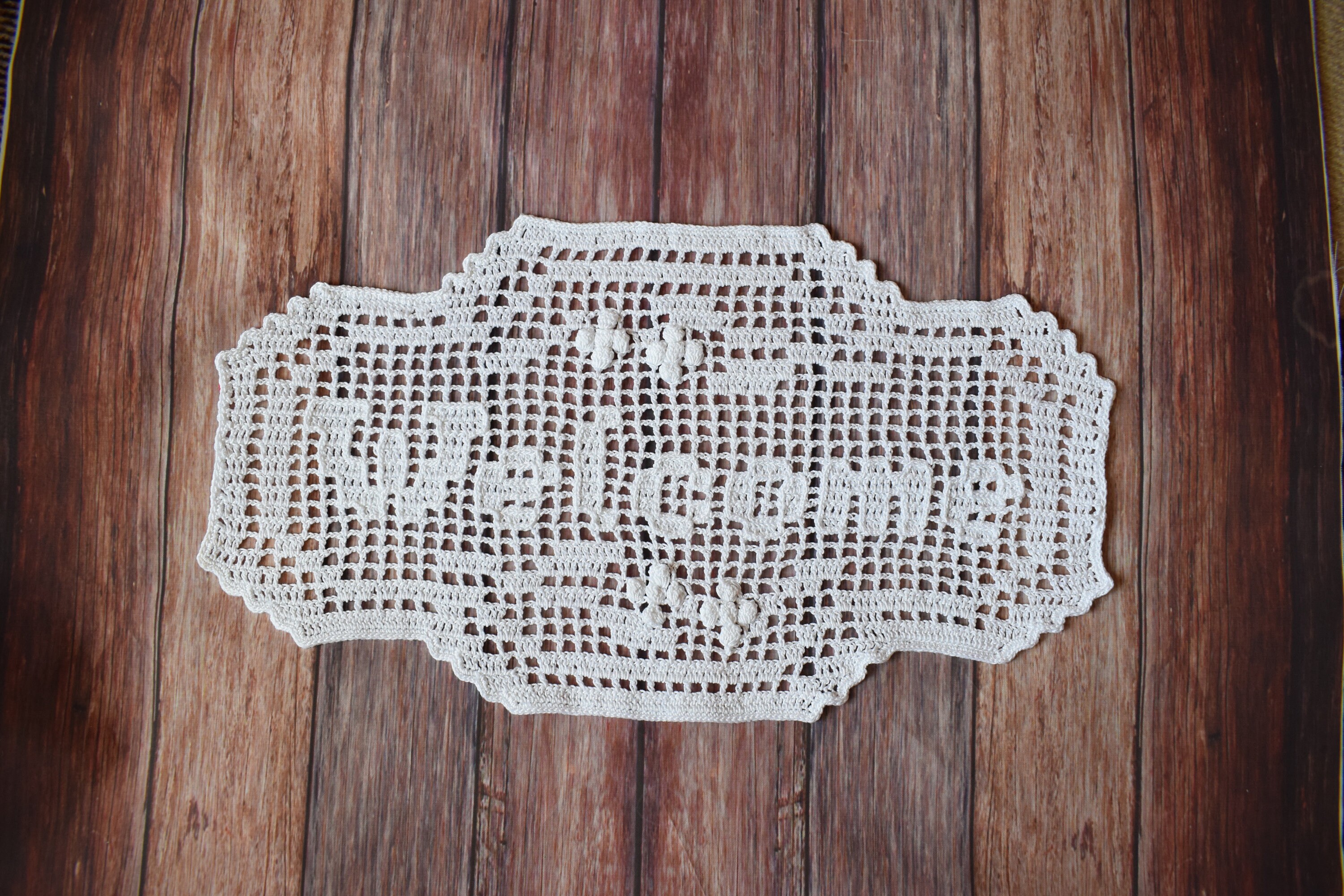 Home Décor White crochet name doily for table decoration Welcome sign ...