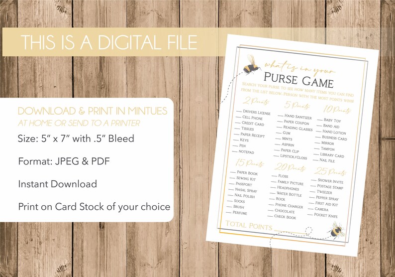Mommy to Bee - Baby Shower Game - What's in Your Purse Printable - Etsy