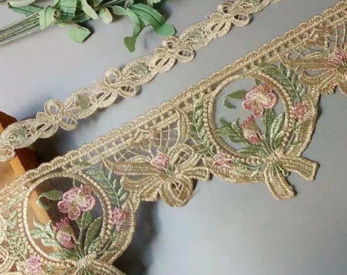 Vintage Style Lace Trim by the Yard, Shabby Chic, Floral Lace, Pink and ...