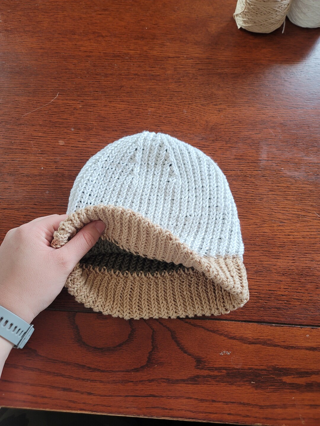 KNIT BEANIE PATTERN Reversible Tri-color Beanie Reversible Two-sided ...
