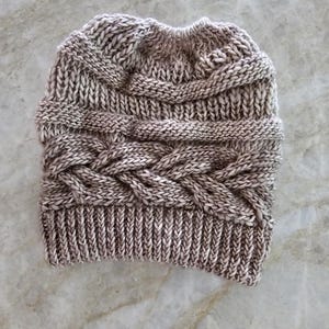 KNIT BEANIE PATTERN - the Horizontal Braid Beanie - Hat Messy Bun Women ...