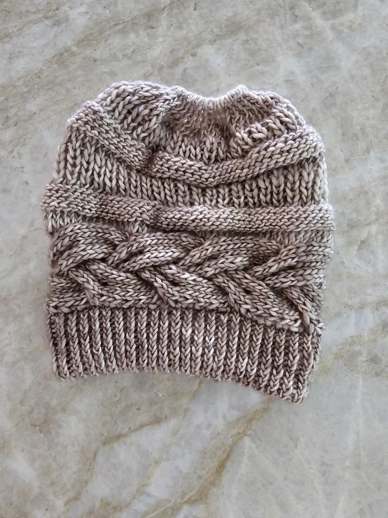 KNIT BEANIE PATTERN - the Horizontal Braid Beanie - Hat Messy Bun Women ...