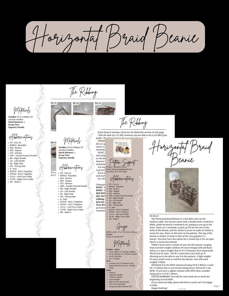 KNIT BEANIE PATTERN - the Horizontal Braid Beanie - Hat Messy Bun Women ...
