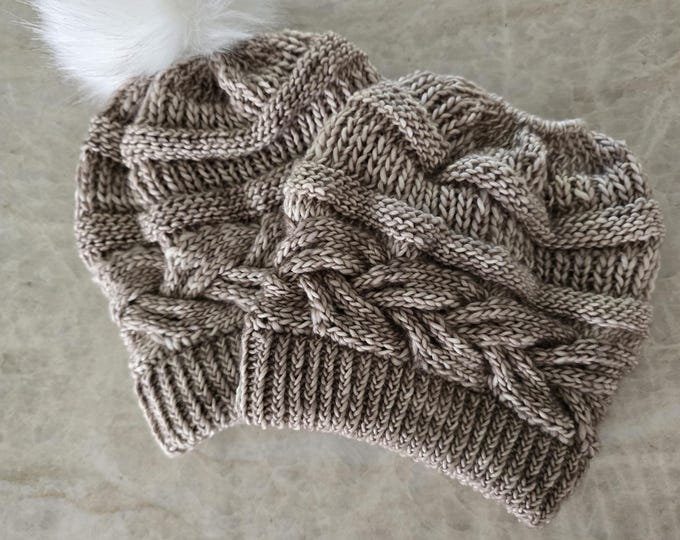 KNIT BEANIE PATTERN - the Horizontal Braid Beanie - Hat Messy Bun Women ...