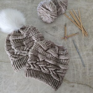 KNIT BEANIE PATTERN - the Horizontal Braid Beanie - Hat Messy Bun Women ...