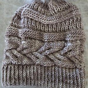KNIT BEANIE PATTERN - the Horizontal Braid Beanie - Hat Messy Bun Women ...