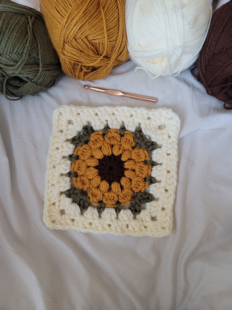 CROCHET BLANKET PATTERN Vintage Sunflower Throw Granny Squares Blanket Bedspread U.S Terms - Etsy