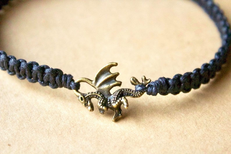 Dragon Charm Macrame Bracelet, Adjustable Boho Bracelet, Fantasy ...