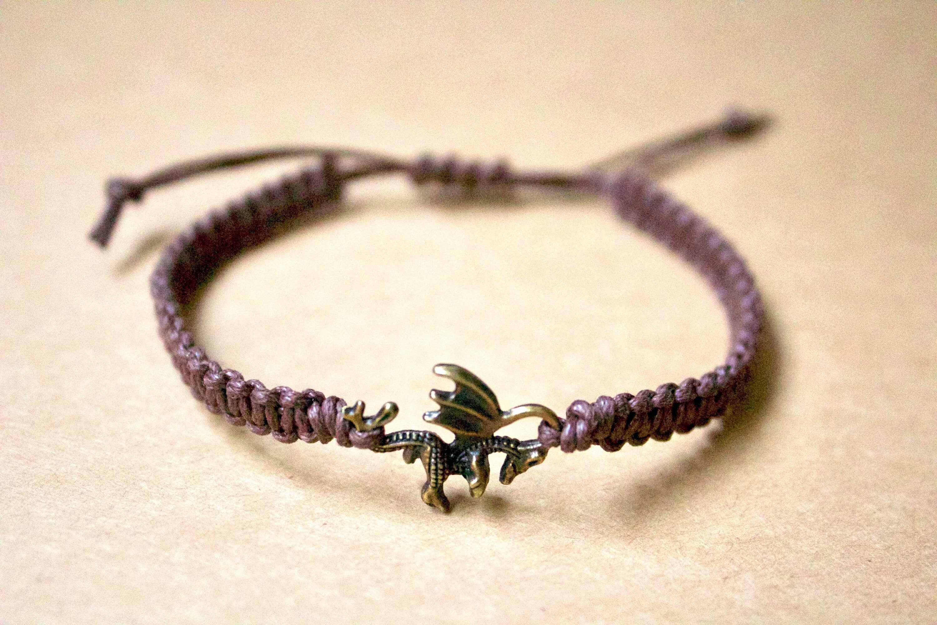 Dragon Charm Macrame Bracelet, Adjustable Boho Bracelet, Fantasy ...