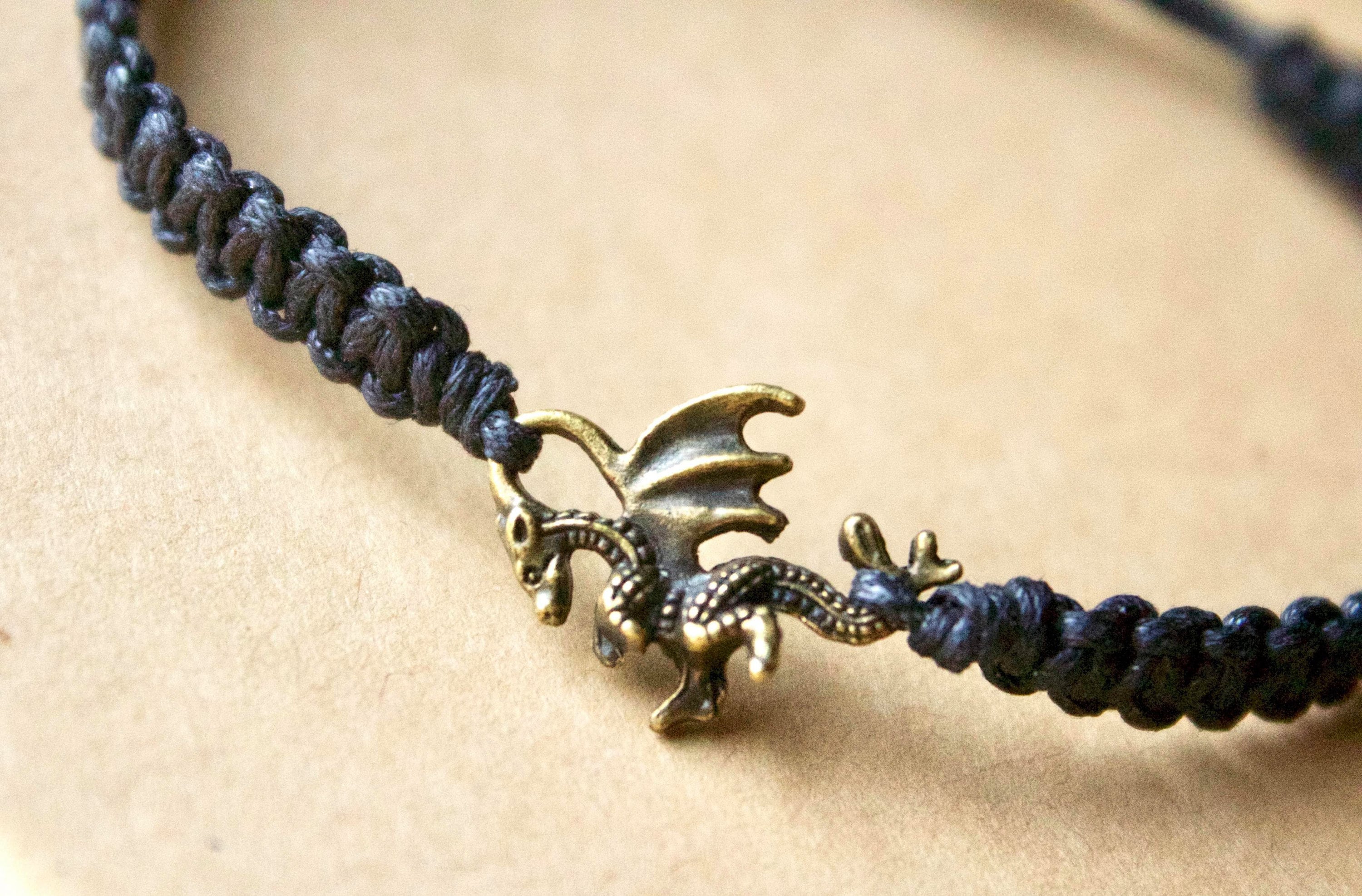 Dragon Charm Macrame Bracelet, Adjustable Boho Bracelet, Fantasy ...