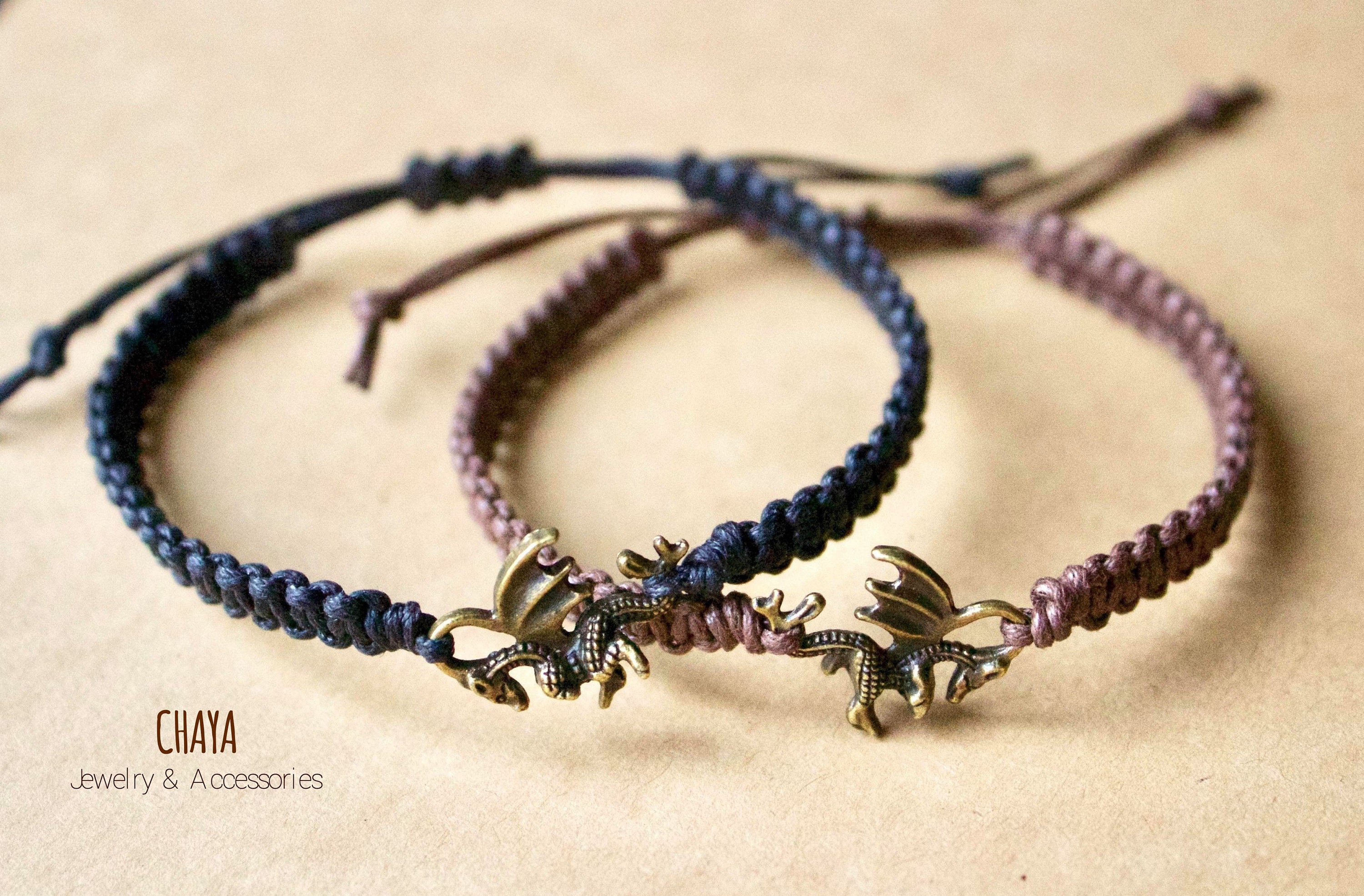 Dragon Charm Macrame Bracelet, Adjustable Boho Bracelet, Fantasy ...