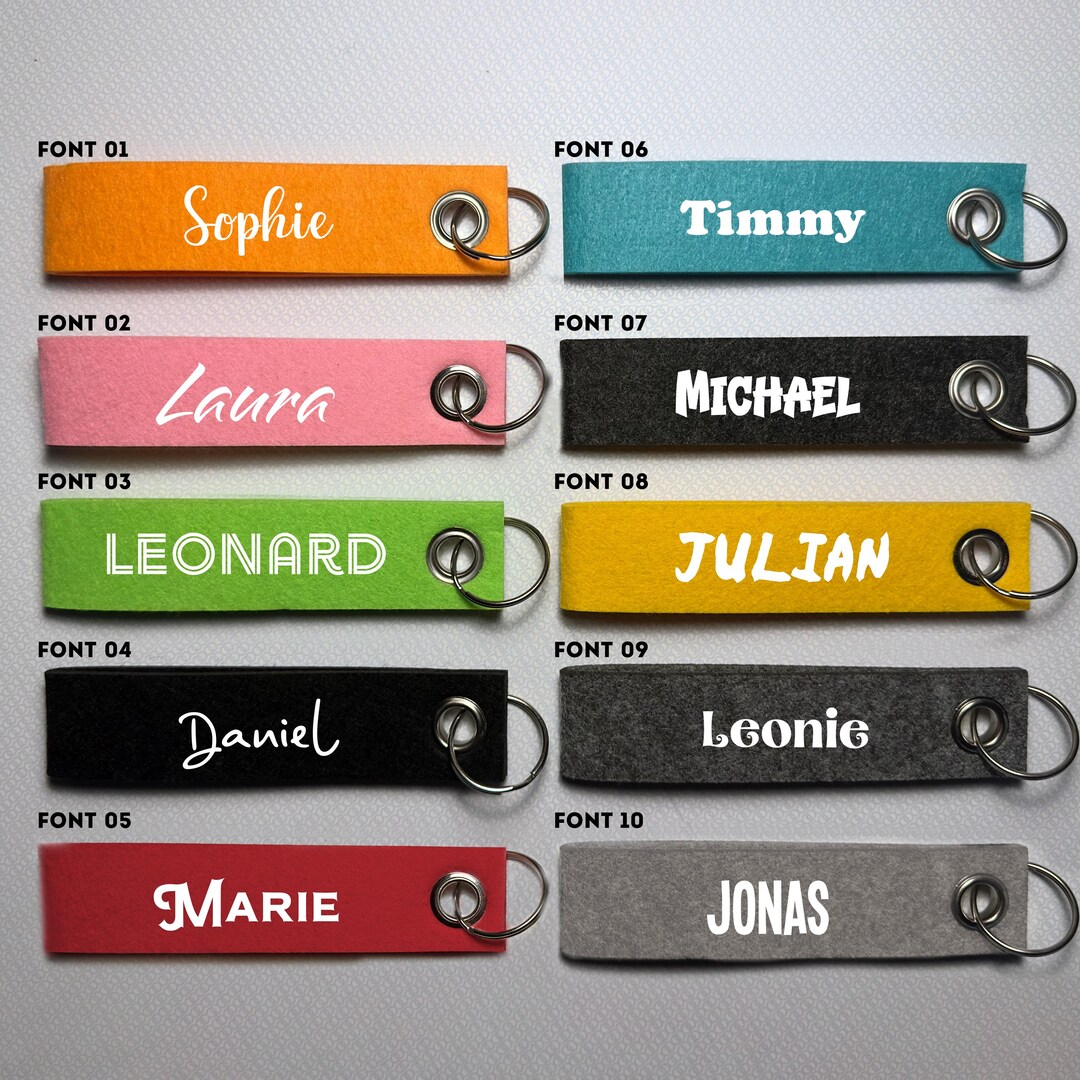 Personalized Felt Name Keychain: Custom Text Keyring, 10 Fonts - Etsy