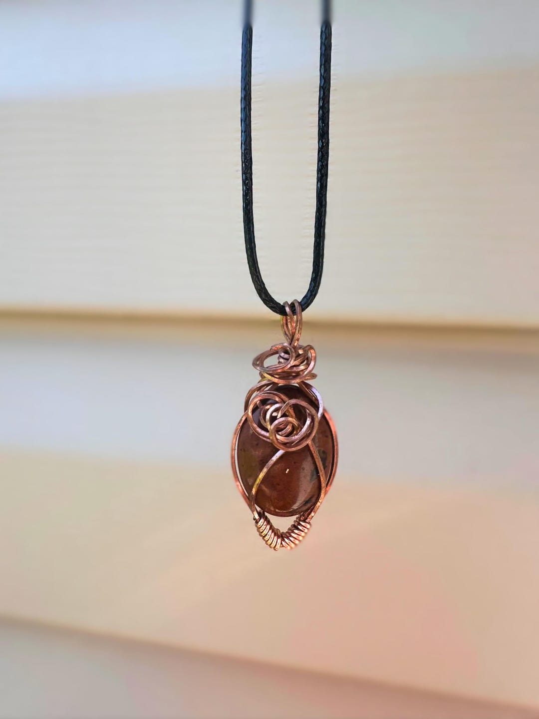 Handmade Mahogany Obsidian Copper Wire Wrapped Pendant, Boho Necklace ...